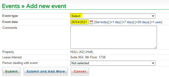 Setting up an Event - Property Plus
